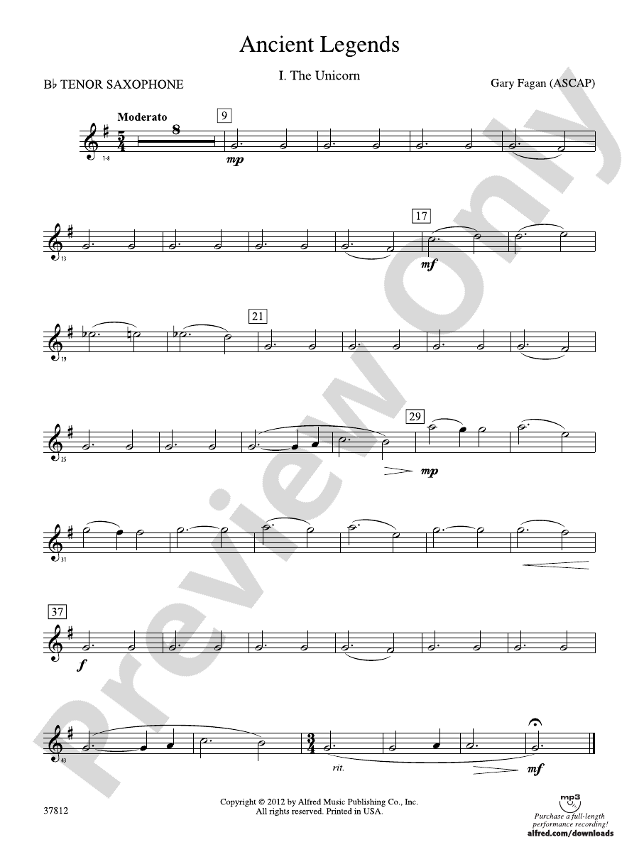 Ancient Legends: B-flat Tenor Saxophone: B-flat Tenor Saxophone Part - Digital Sheet Music Download