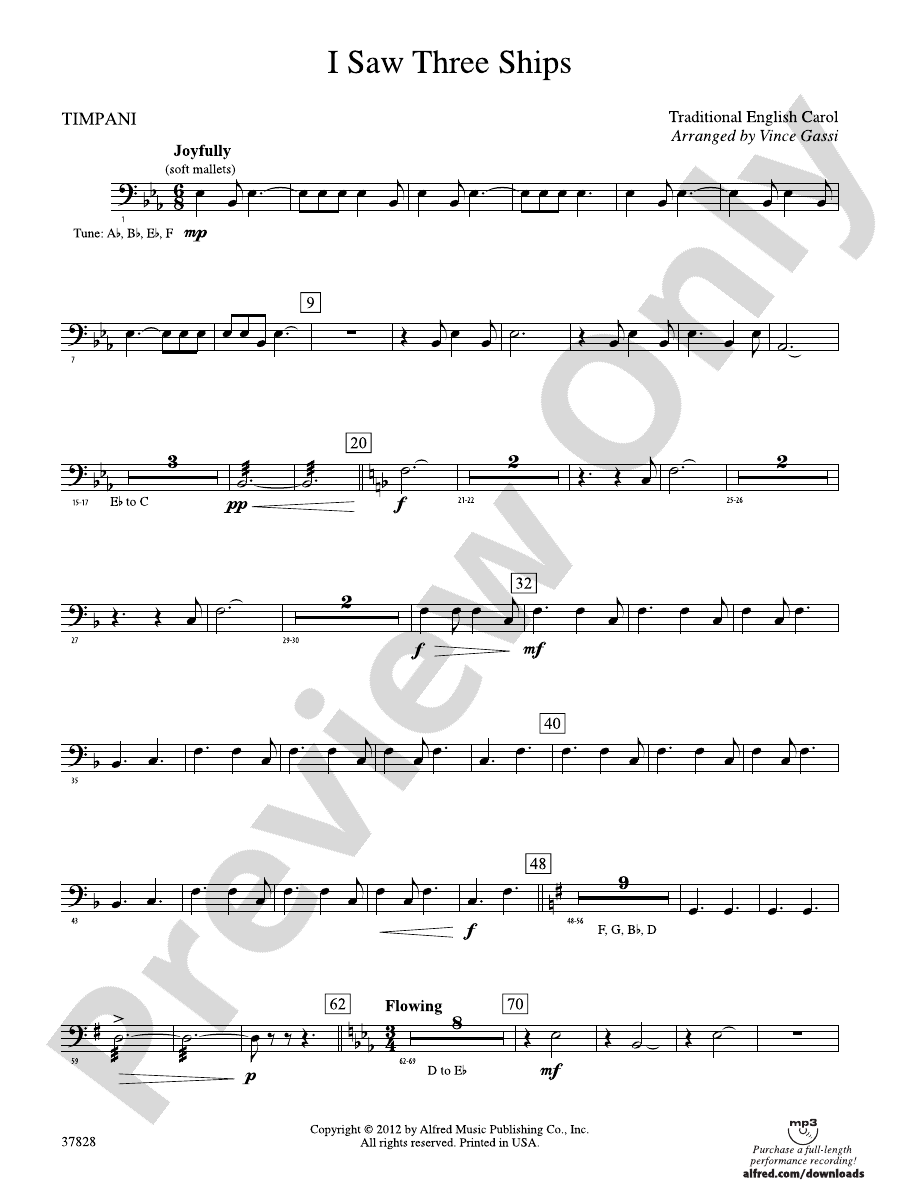 I Saw Three Ships: Timpani: Timpani Part - Digital Sheet Music Download