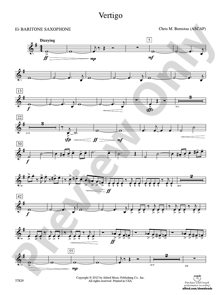 Vertigo: E-flat Baritone Saxophone: E-flat Baritone Saxophone Part - Digital Sheet Music Download