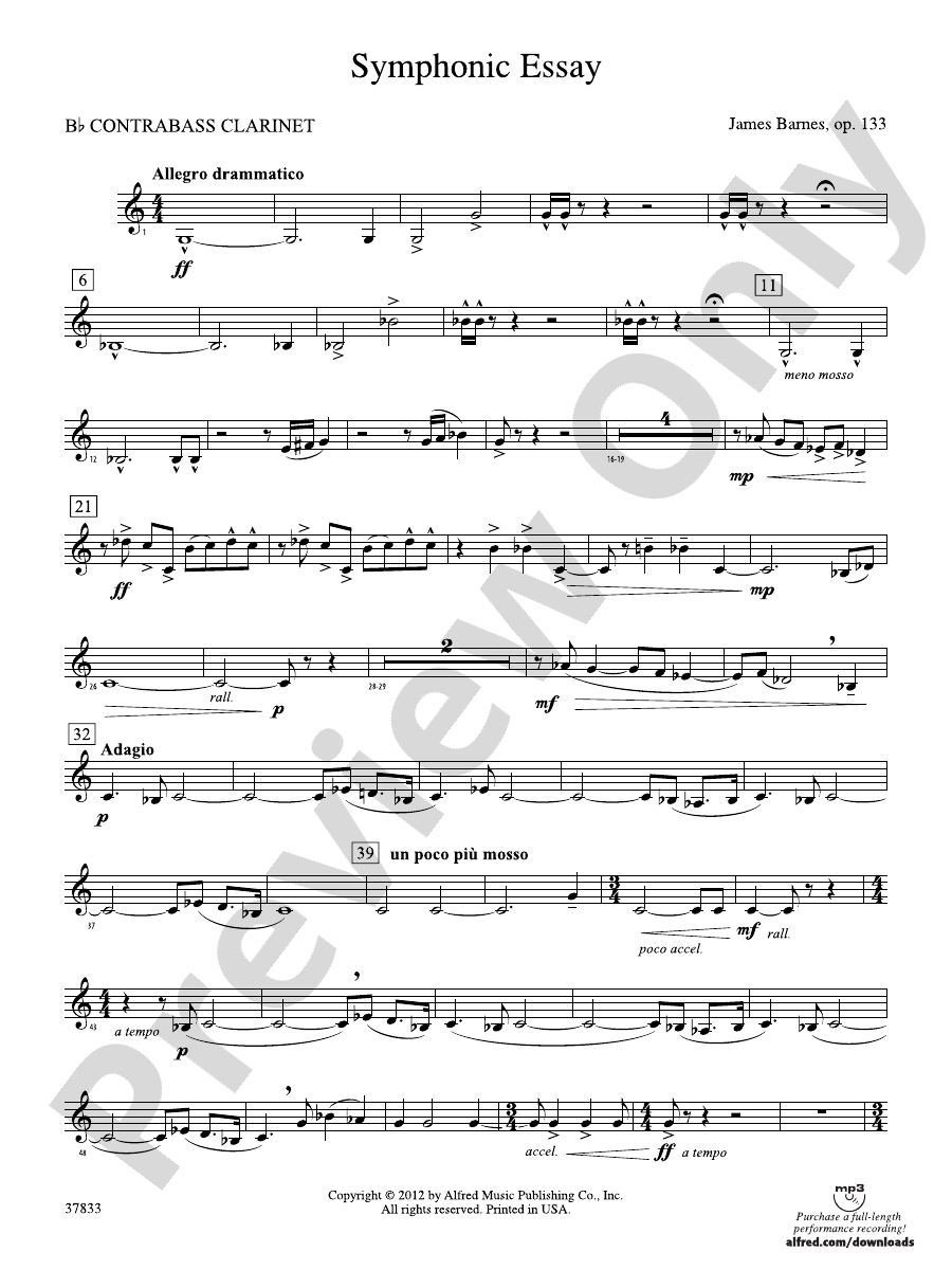 Symphonic Essay B Flat Contrabass Clarinet B Flat Contrabass Clarinet Part Digital Sheet