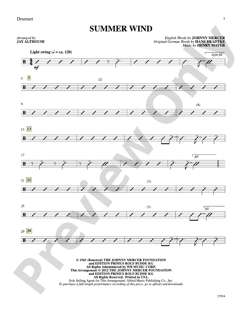 Summer Wind: Drums: Drums Part - Digital Sheet Music Download