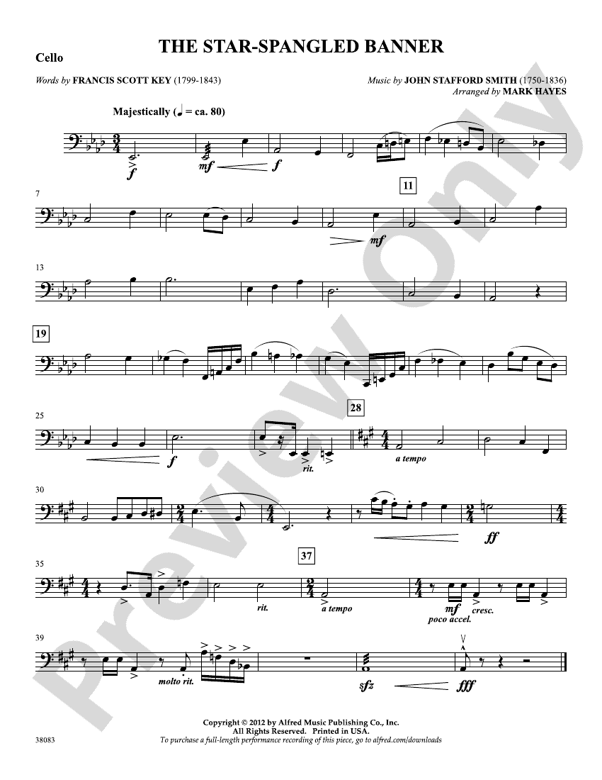 The Star-Spangled Banner: Cello: Cello Part - Digital Sheet Music Download