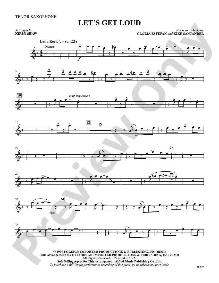 Let's Get Loud: B-flat Tenor Saxophone: B-flat Tenor Saxophone Part ...