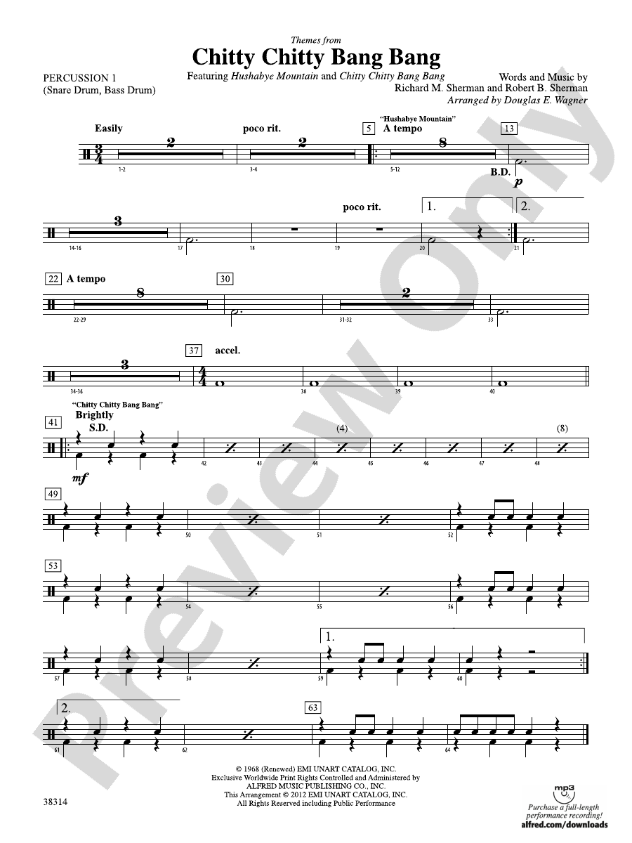 Chitty Chitty Bang Bang, Themes from: 1st Percussion: 1st Percussion ...