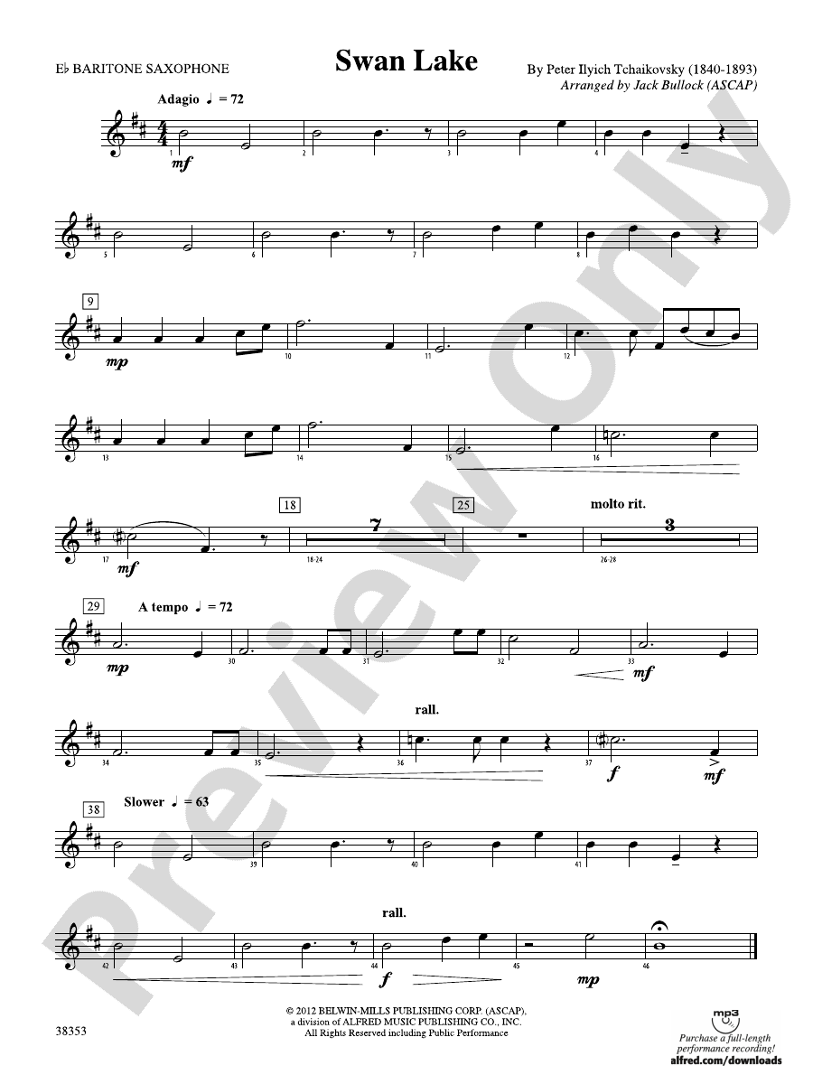 Swan Lake: E-flat Baritone Saxophone: E-flat Baritone Saxophone Part ...
