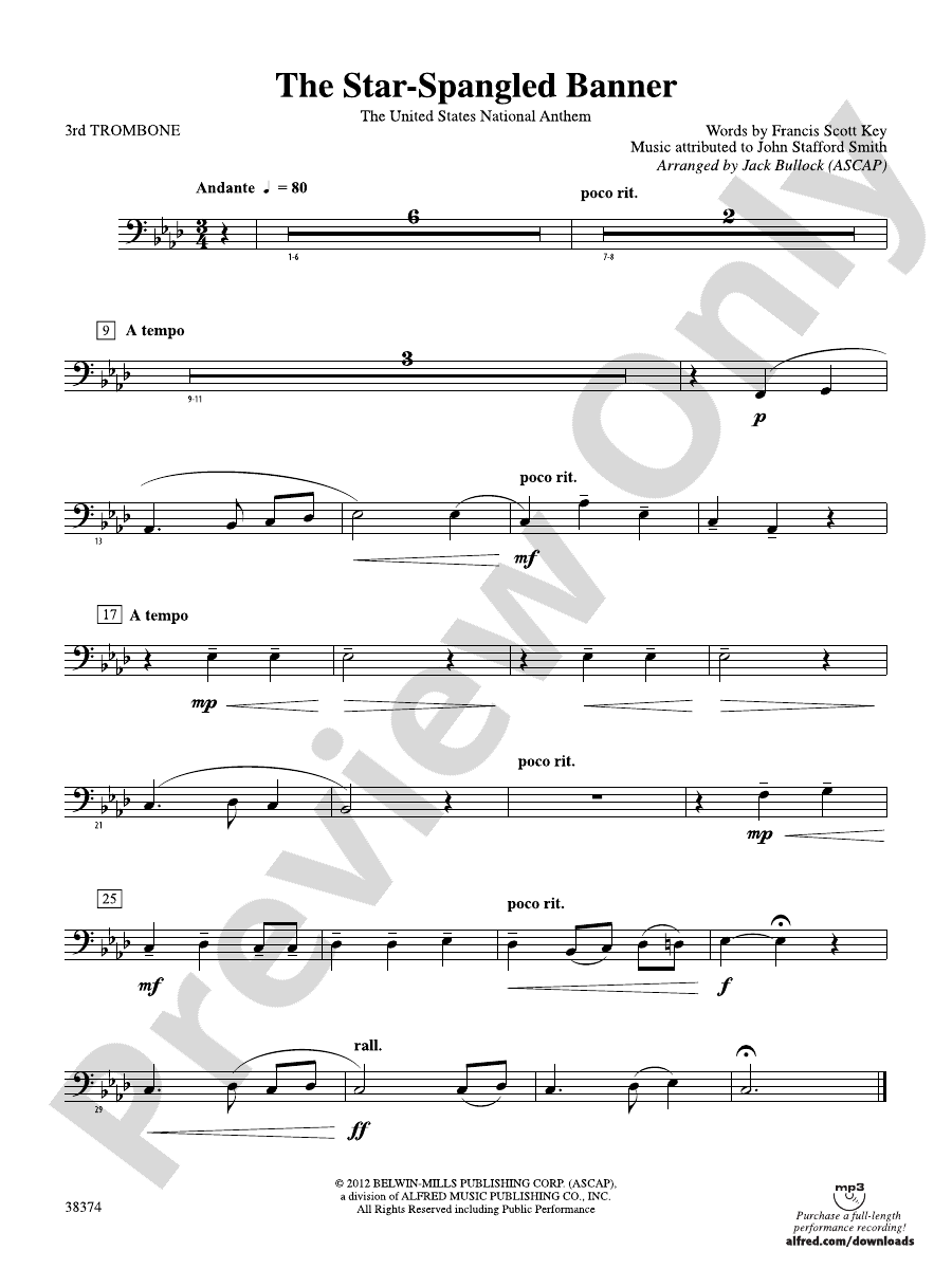 The Star-Spangled Banner: 3rd Trombone: 3rd Trombone Part - Digital ...