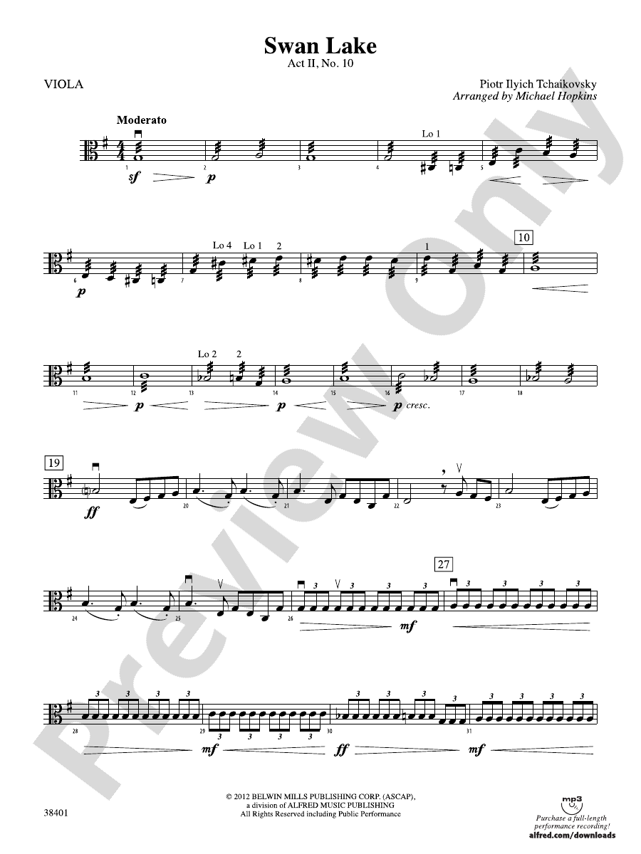 Swan Lake: Viola: Viola Part - Digital Sheet Music Download