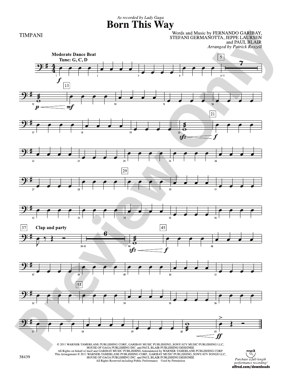 Born This Way: Timpani: Timpani Part - Digital Sheet Music Download