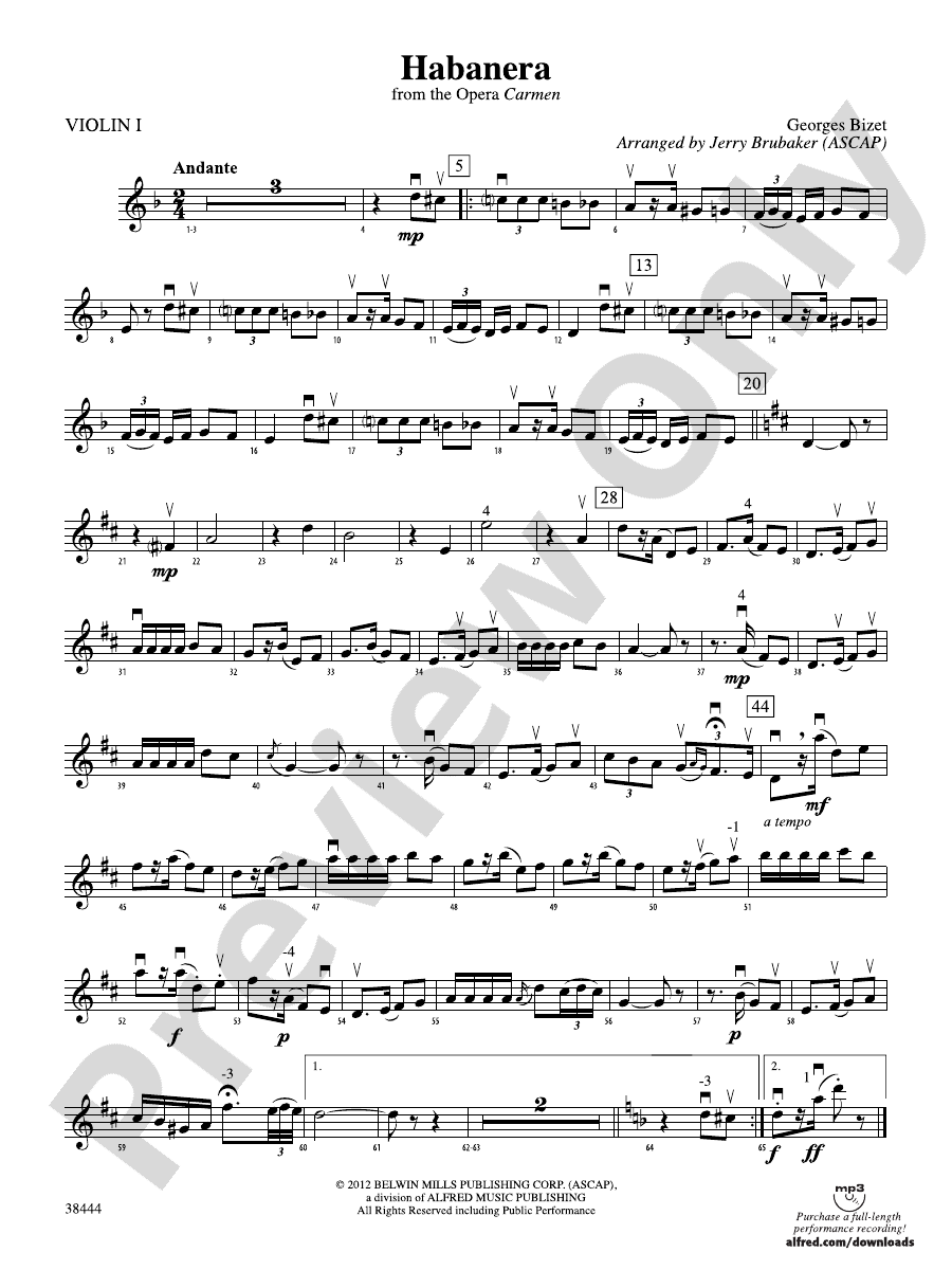 Habanera (from the opera Carmen): 1st Violin: 1st Violin Part - Digital ...