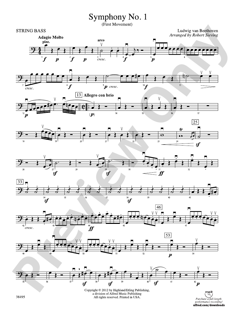 Symphony No. 1: String Bass: String Bass Part - Digital Sheet Music ...