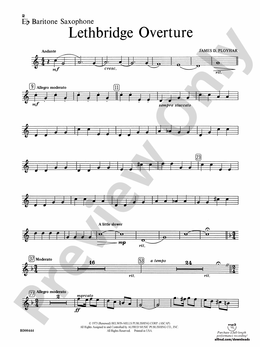 Lethbridge Overture: E-flat Baritone Saxophone: E-flat Baritone Saxophone Part - Digital Sheet ...