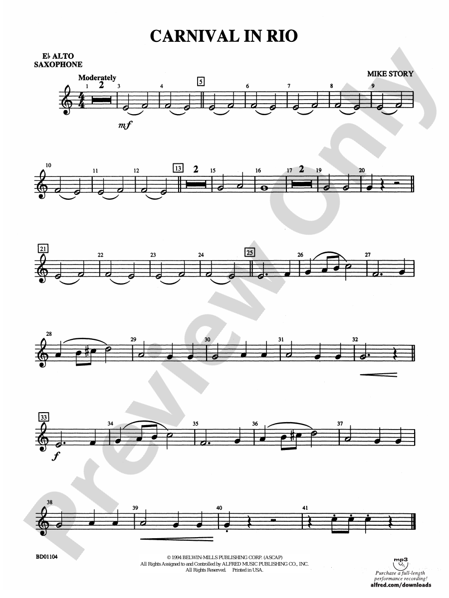 Carnival in Rio: E-flat Alto Saxophone: E-flat Alto Saxophone Part ...