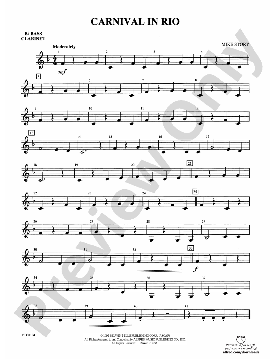 Carnival in Rio: B-flat Bass Clarinet: B-flat Bass Clarinet Part ...