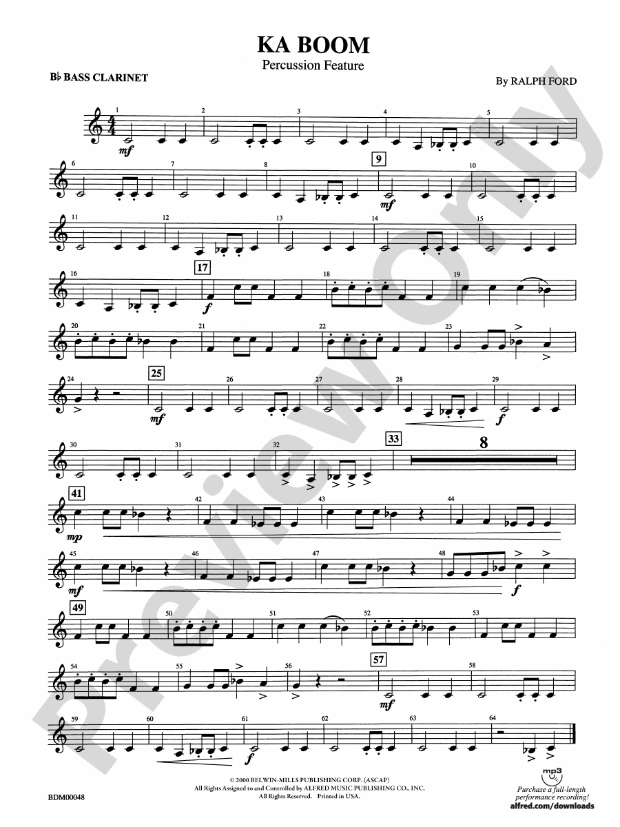 Ka Boom: B-flat Bass Clarinet: B-flat Bass Clarinet Part - Digital ...