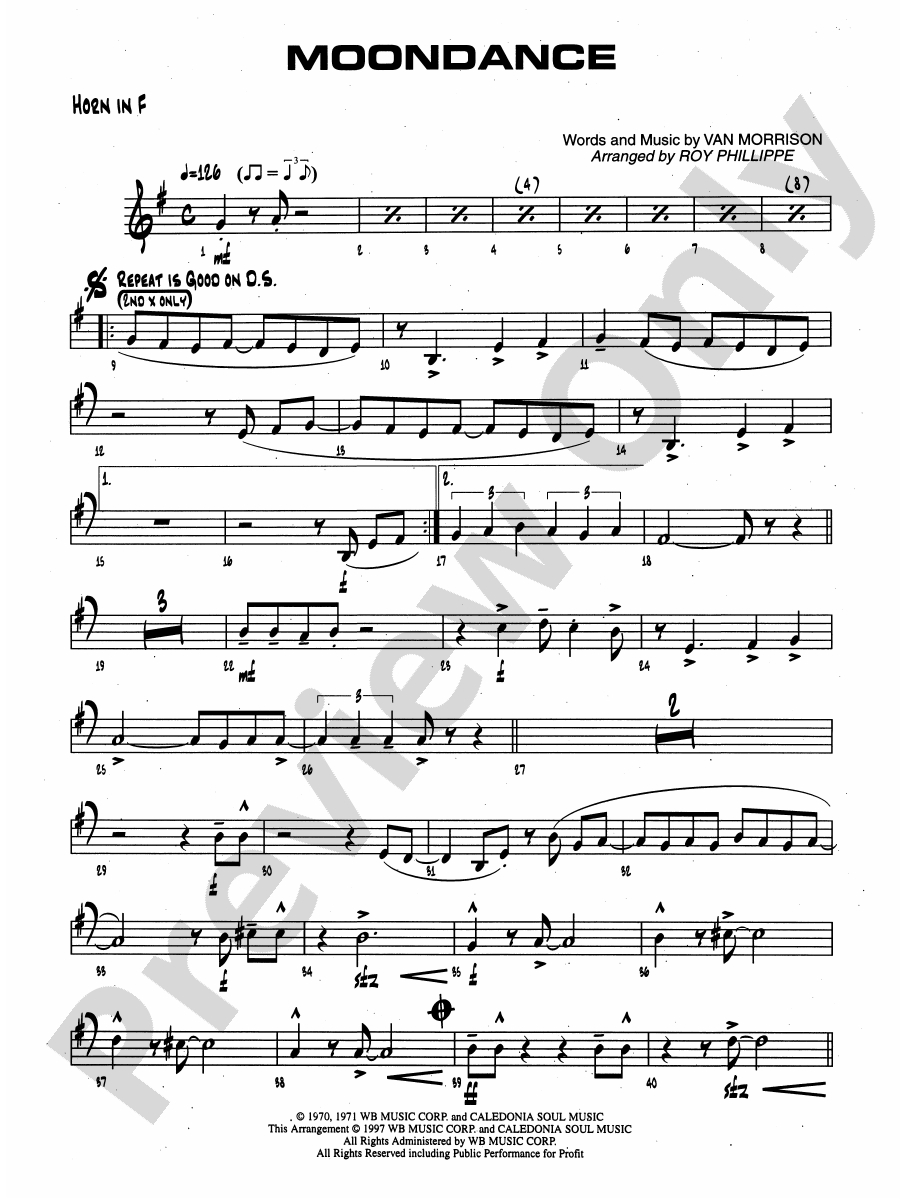 Moondance: 1st F Horn: 1st F Horn Part - Digital Sheet Music Download