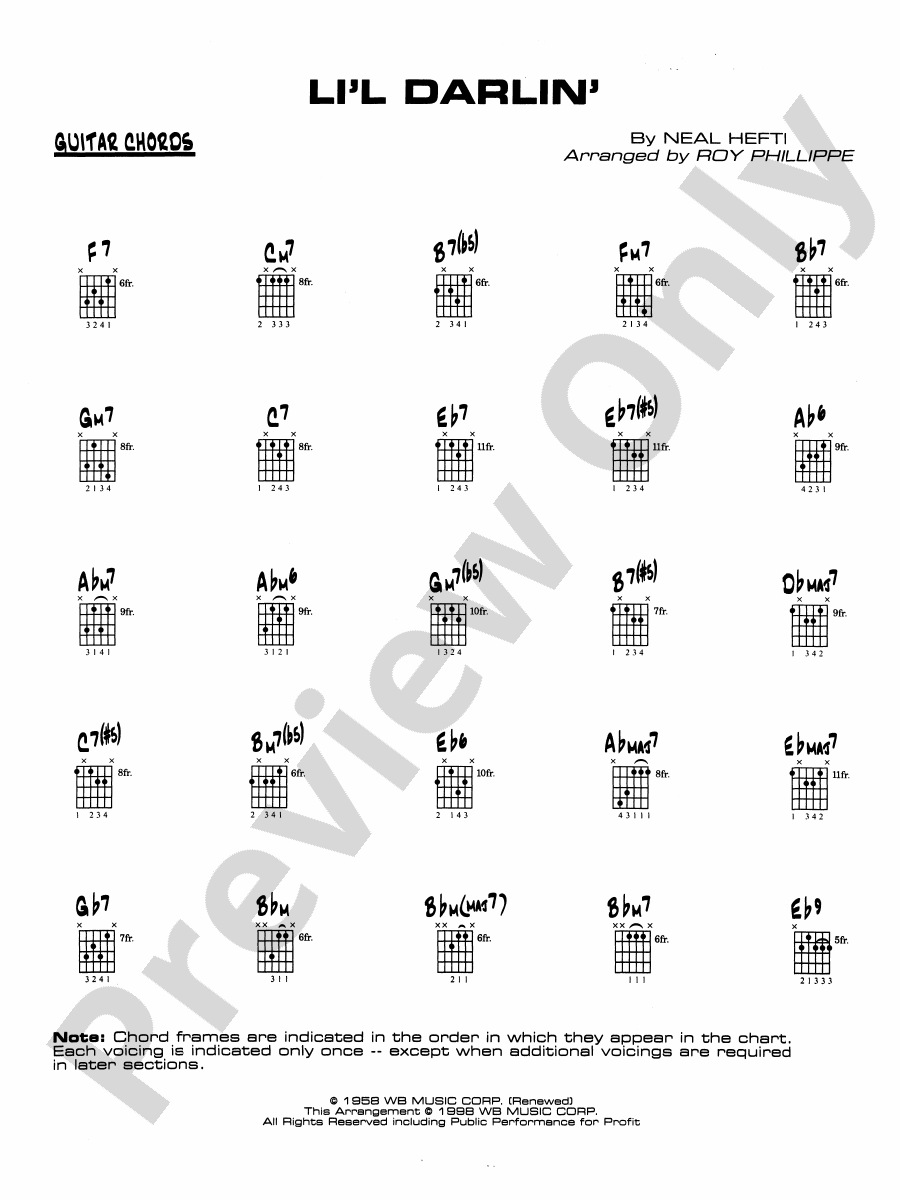 Li'l Darlin': Guitar Chords: Guitar Chords Part - Digital Sheet Music Download
