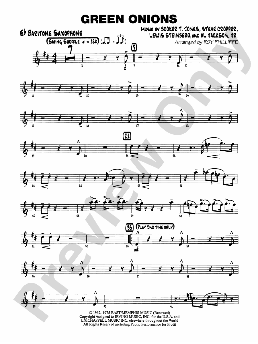 Green Onions: E-flat Baritone Saxophone: E-flat Baritone Saxophone Part ...