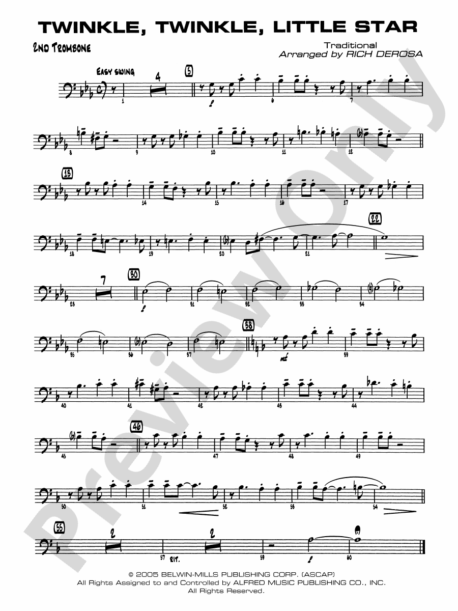 Twinkle, Twinkle Little Star: 2nd Trombone: 2nd Trombone Part - Digital ...