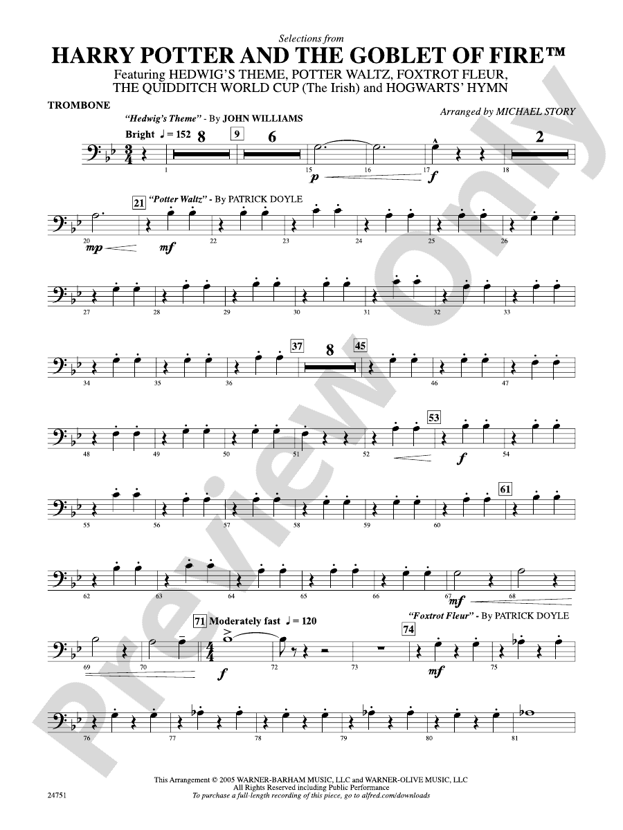 Harry Potter and the Goblet of Fire, Selections from: 1st Trombone: 1st Trombone Part - Digital ...