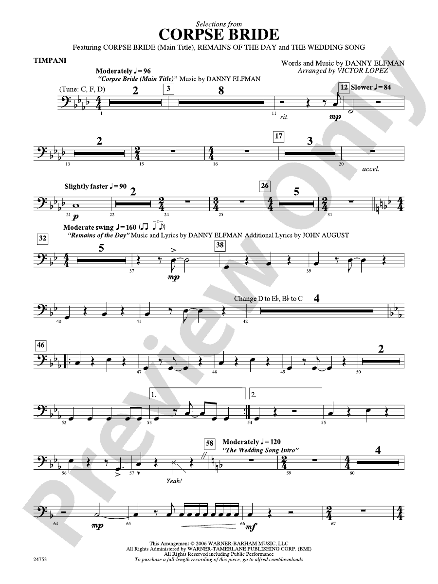 Corpse Bride, Selections from: Timpani: Timpani Part - Digital Sheet ...