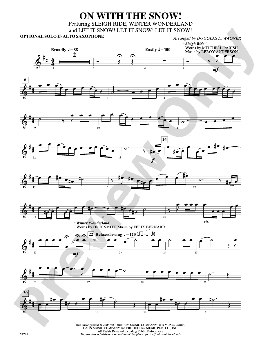 On with the Snow!: Solo Alto Saxophone: Solo Alto Saxophone Part ...