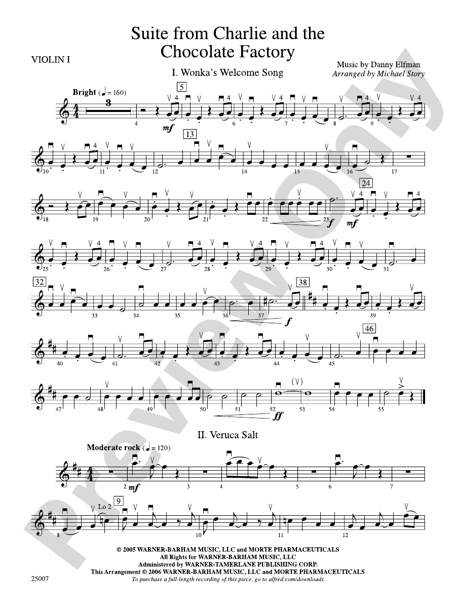 Charlie and the Chocolate Factory, Suite from: 1st Violin: 1st Violin ...