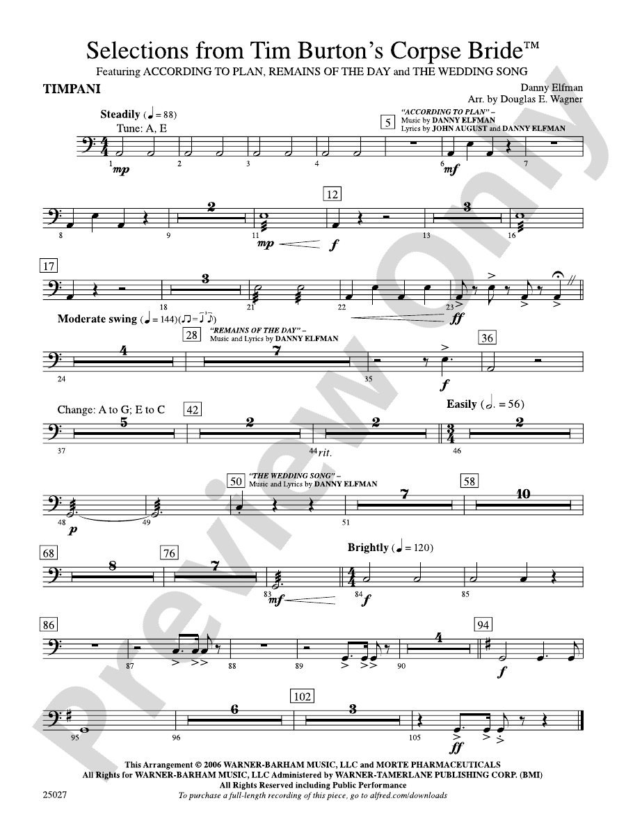 Corpse Bride, Selections from Tim Burton's: Timpani: Timpani Part ...