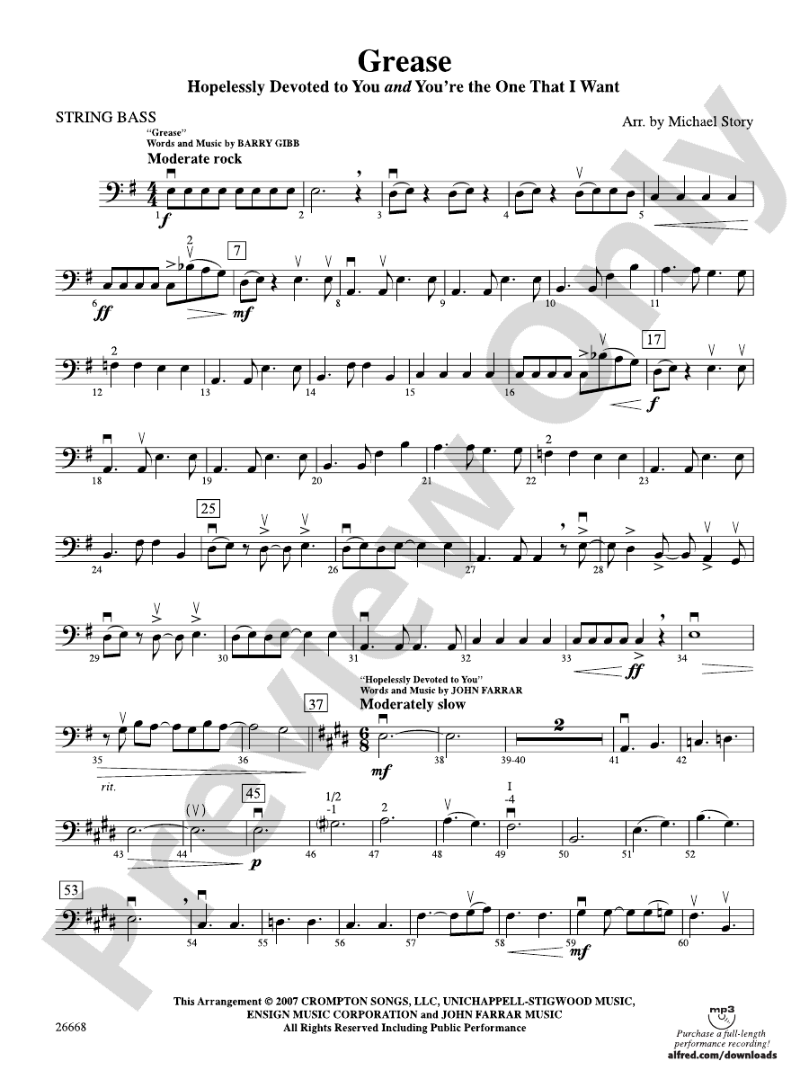 Grease: String Bass: String Bass Part - Digital Sheet Music Download