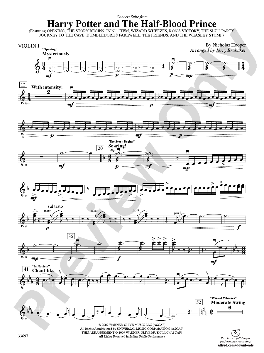 Harry Potter and the Half-Blood Prince, Concert Suite from: 1st Violin ...
