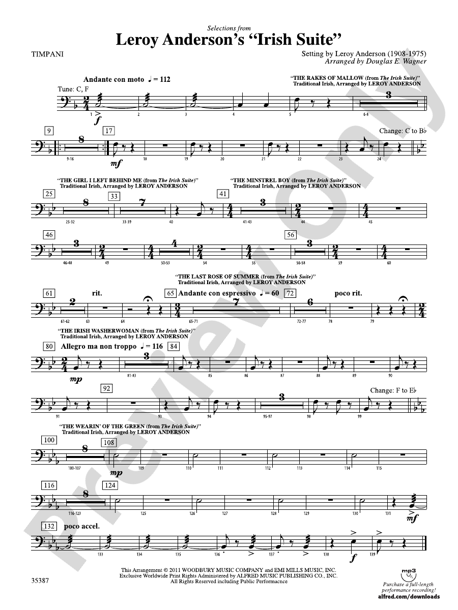 Leroy Anderson’s Irish Suite, Selections from: Timpani: Timpani Part ...