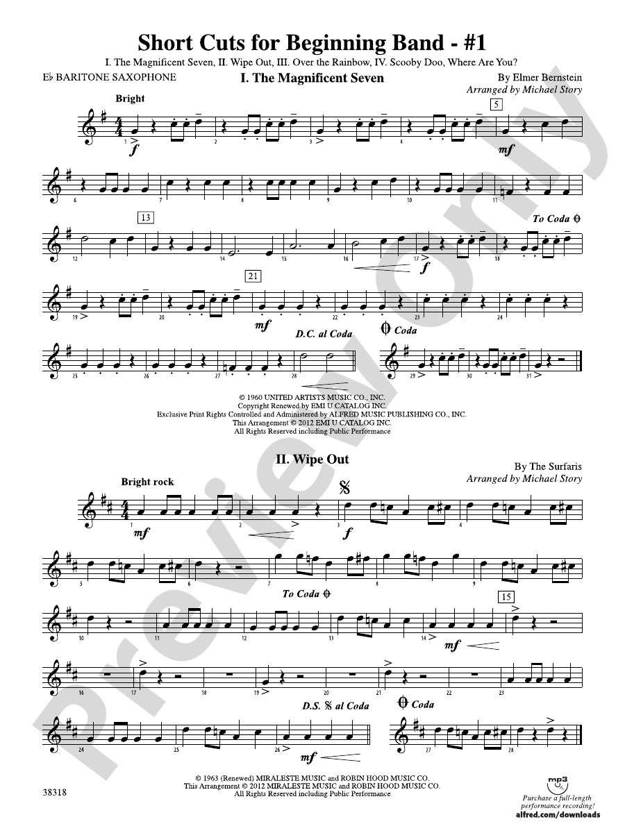 Short Cuts for Beginning Band -- #1: E-flat Baritone Saxophone: E-flat ...