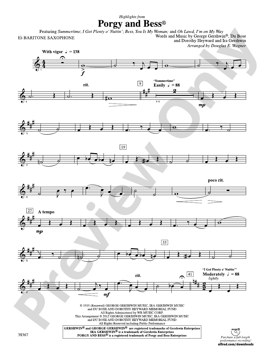 Porgy and Bess®, Highlights from: E-flat Baritone Saxophone: E-flat Baritone Saxophone Part ...