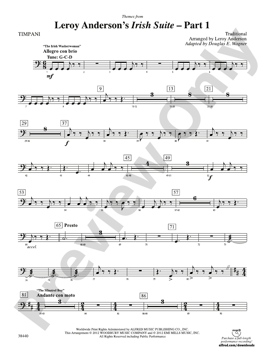 Leroy Anderson's Irish Suite, Part 1 (Themes from): Timpani: Timpani ...