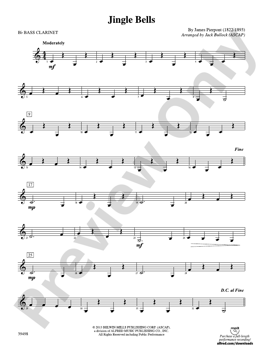 Jingle Bells: B-flat Bass Clarinet: B-flat Bass Clarinet Part - Digital ...