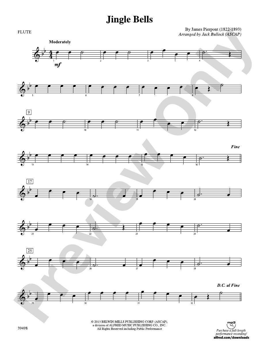 Jingle Bells: Flute: Flute Part - Digital Sheet Music Download