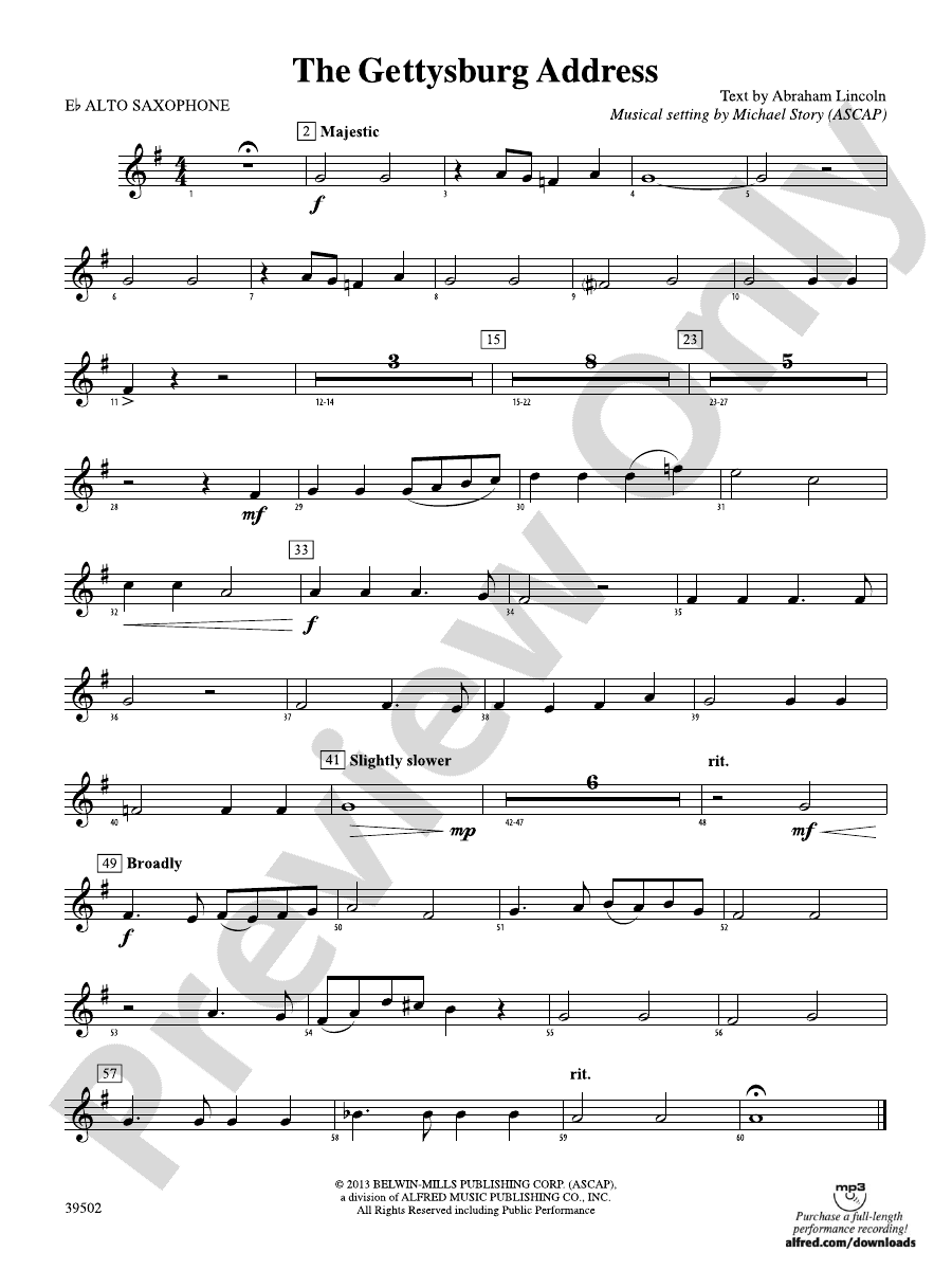 The Gettysburg Address: E-flat Alto Saxophone: E-flat Alto Saxophone ...