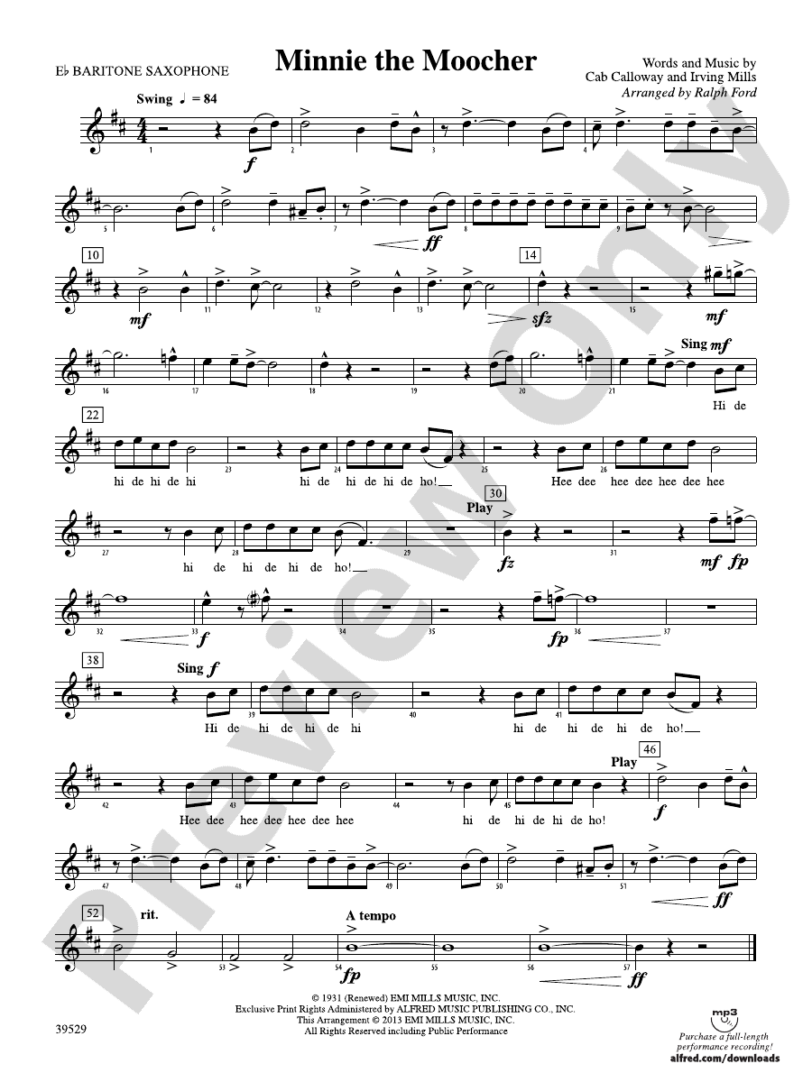 Minnie the Moocher: E-flat Baritone Saxophone: E-flat Baritone ...