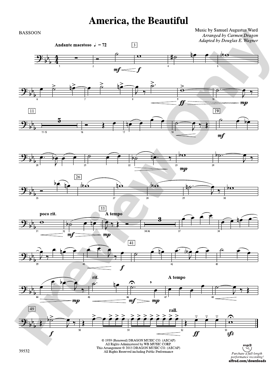 America, the Beautiful: Bassoon: Bassoon Part - Digital Sheet Music ...