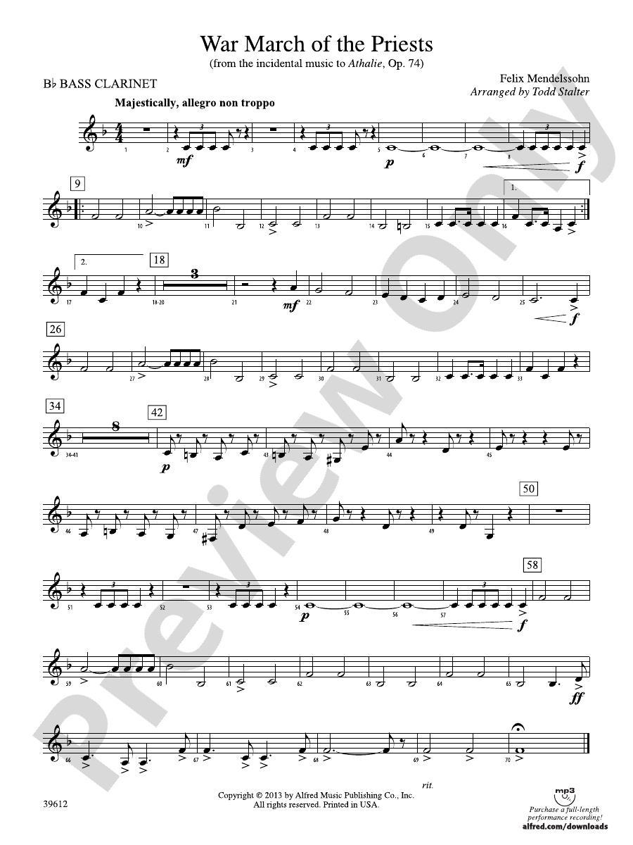 War March of the Priests: B-flat Bass Clarinet: B-flat Bass Clarinet ...