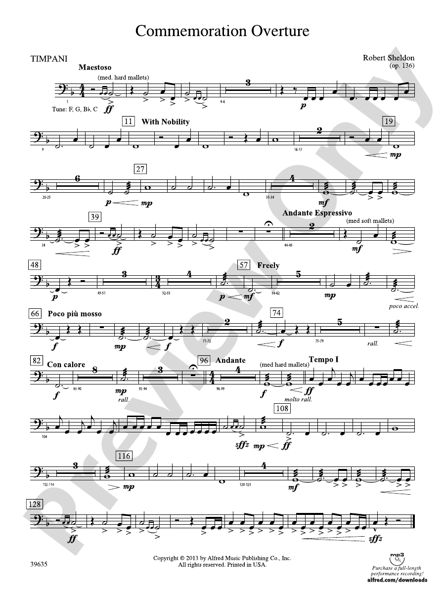 Commemoration Overture: Timpani: Timpani Part - Digital Sheet Music Download