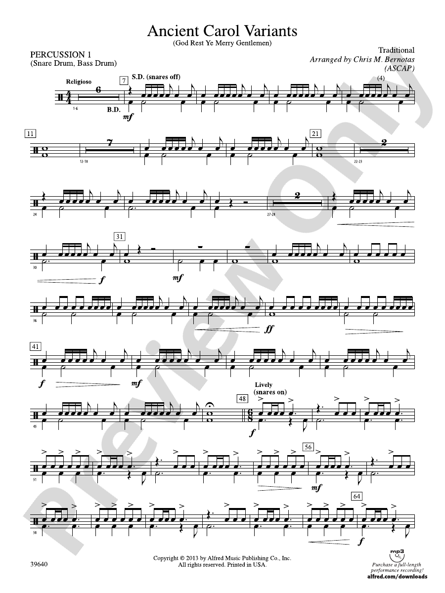 Ancient Carol Variants: 1st Percussion: 1st Percussion Part - Digital ...