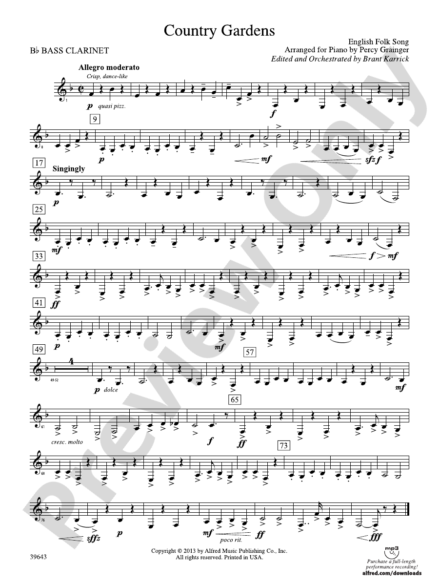 Country Gardens: B-flat Bass Clarinet: B-flat Bass Clarinet Part ...