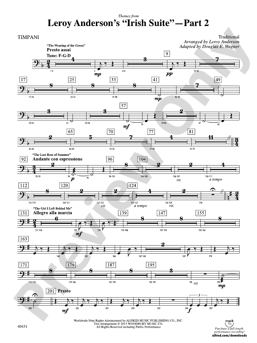 Leroy Anderson's Irish Suite, Part 2 (Themes from): Timpani: Timpani ...