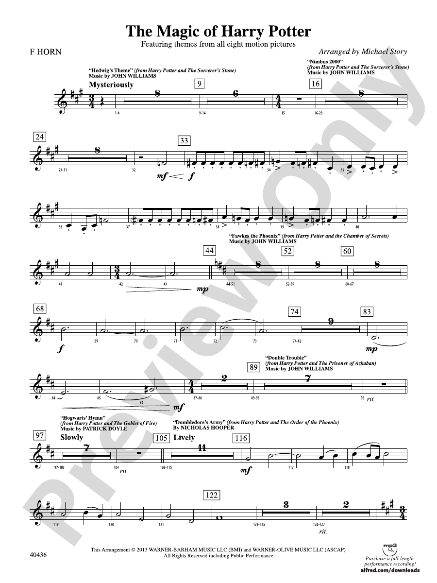 The Magic of Harry Potter: 1st F Horn: 1st F Horn Part - Digital Sheet ...