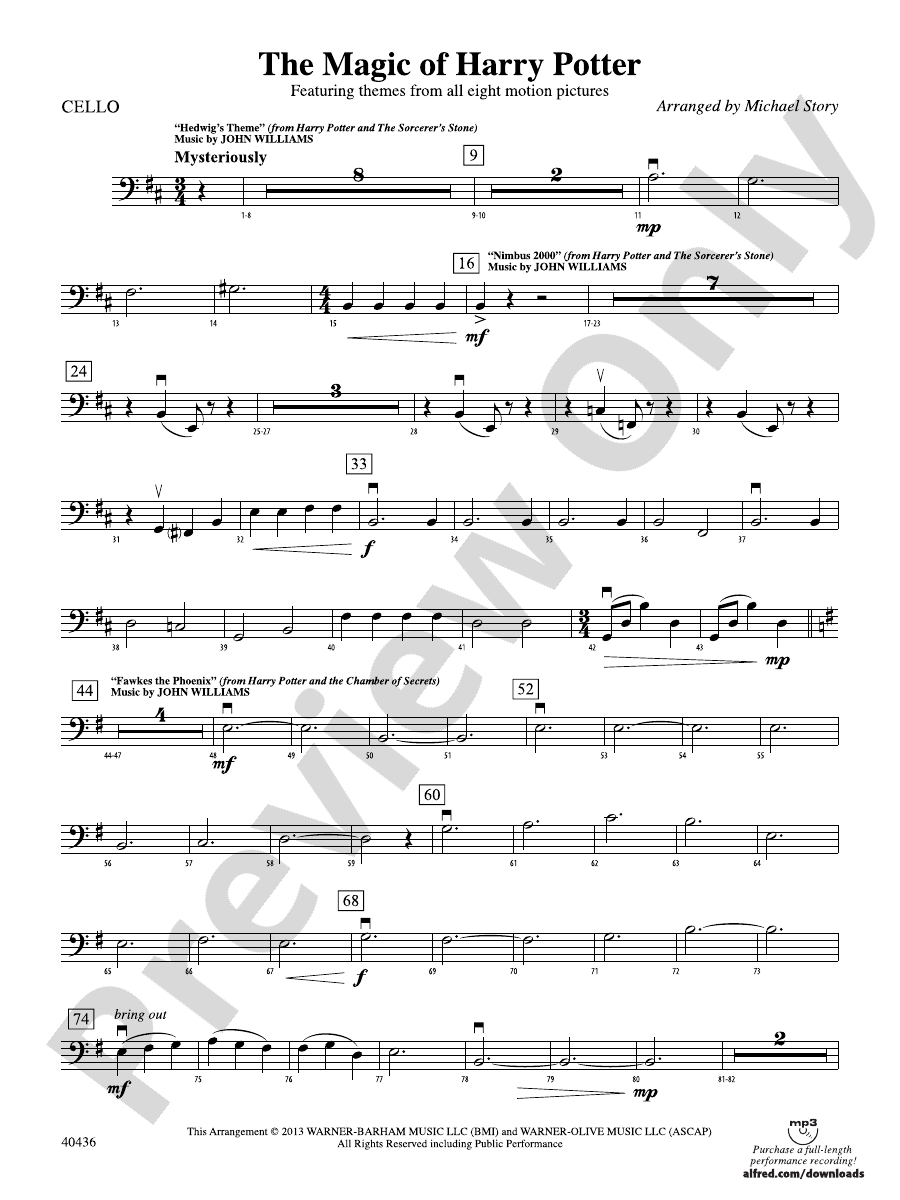 The Magic of Harry Potter: Cello: Cello Part - Digital Sheet Music Download