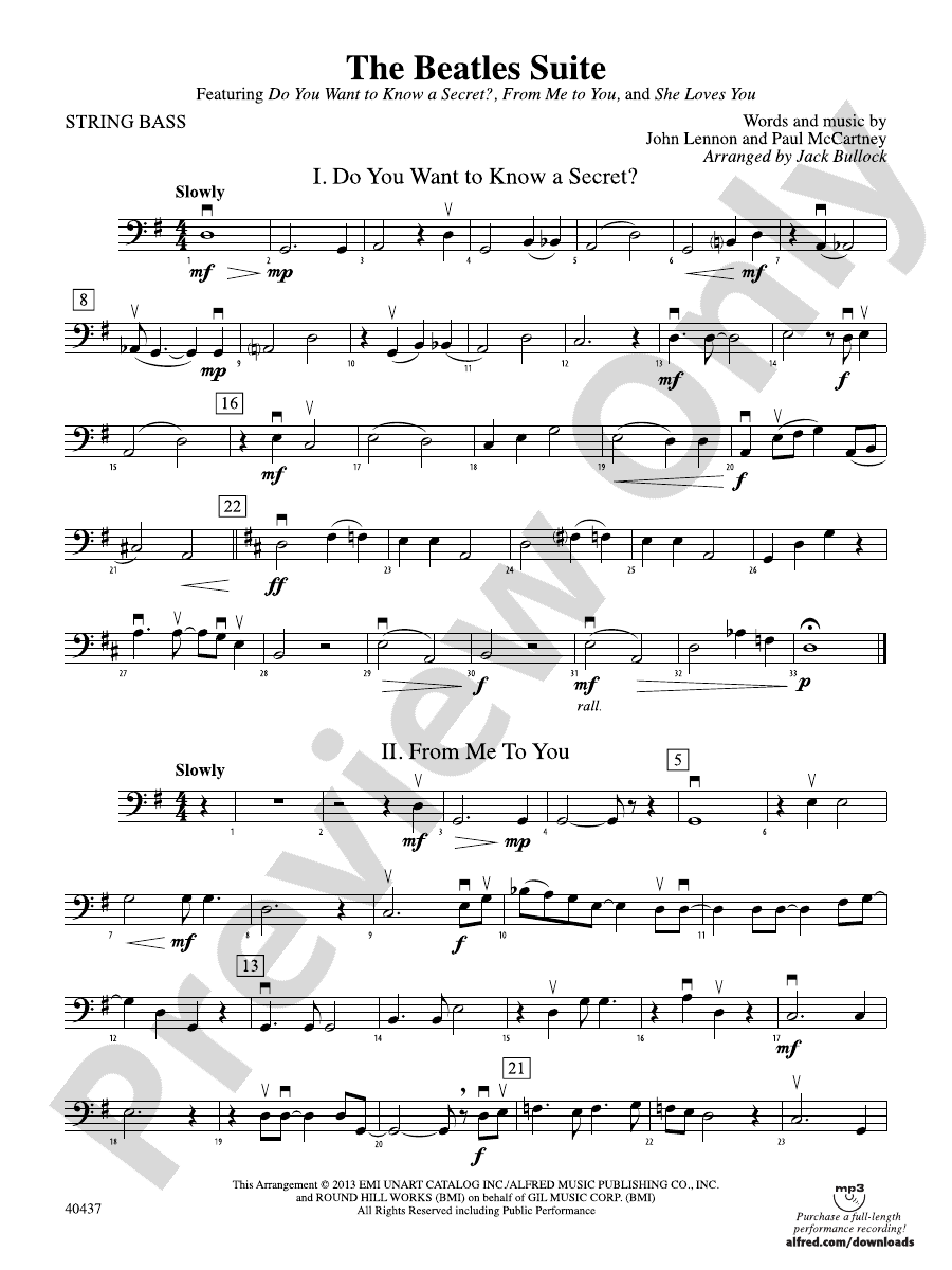 The Beatles Suite: String Bass: String Bass Part - Digital Sheet Music ...