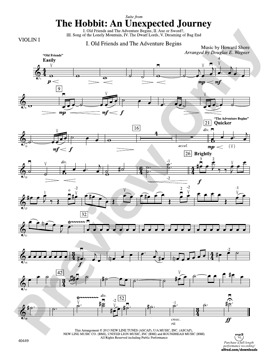 The Hobbit: An Unexpected Journey, Suite from: 1st Violin: 1st Violin ...