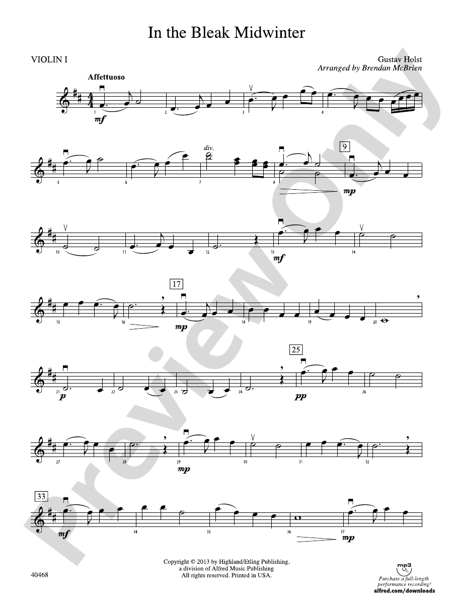 In the Bleak Midwinter: 1st Violin: 1st Violin Part - Digital Sheet ...