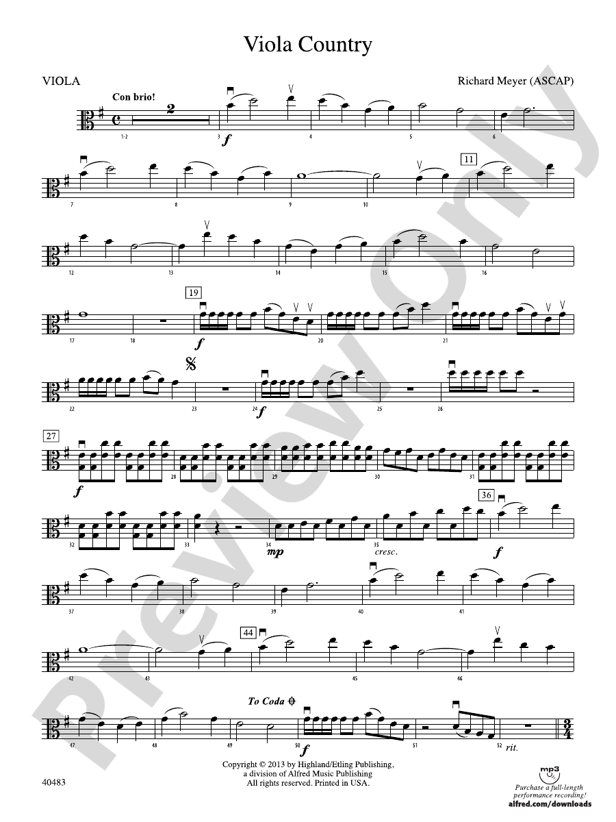 Viola Country: Viola: Viola Part - Digital Sheet Music Download