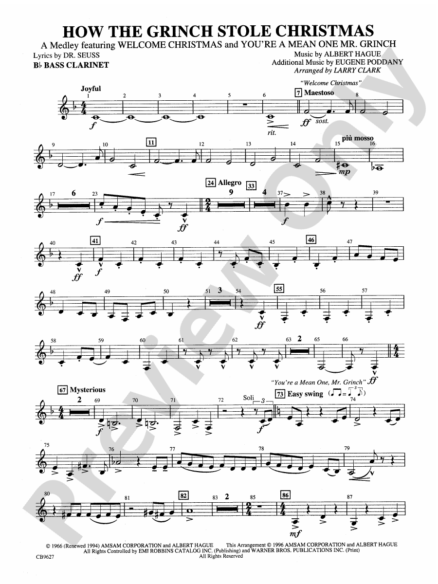How the Grinch Stole Christmas: B-flat Bass Clarinet: B-flat Bass ...